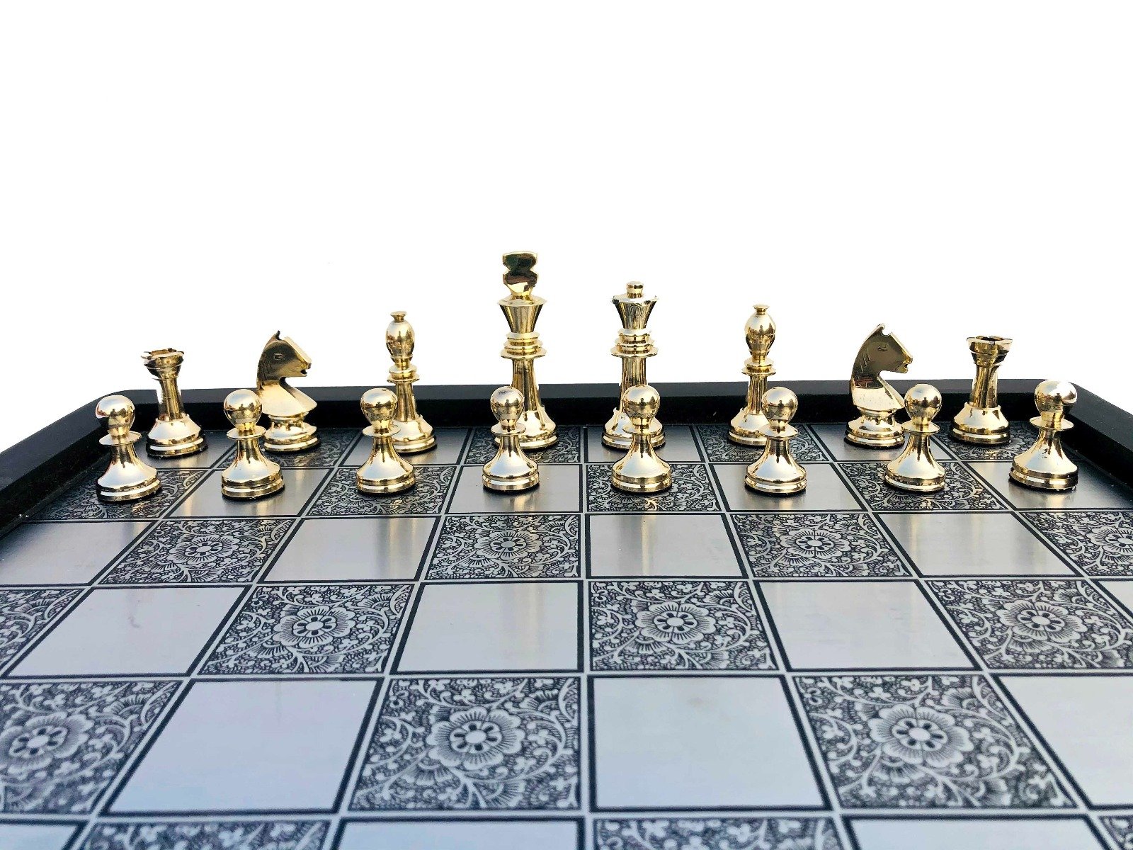 Miniature Staunton Brass Complete chess set Brass & Brown coated brass ...