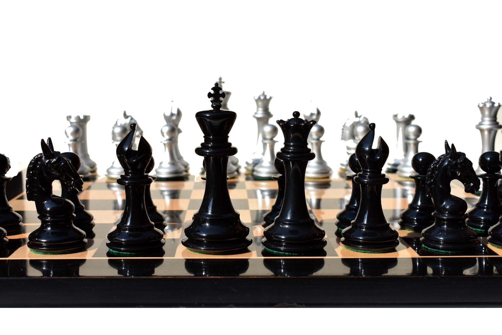 The sheffield Series chess Pieces Silver & Black Boxwood Lacquered 4.4 ...