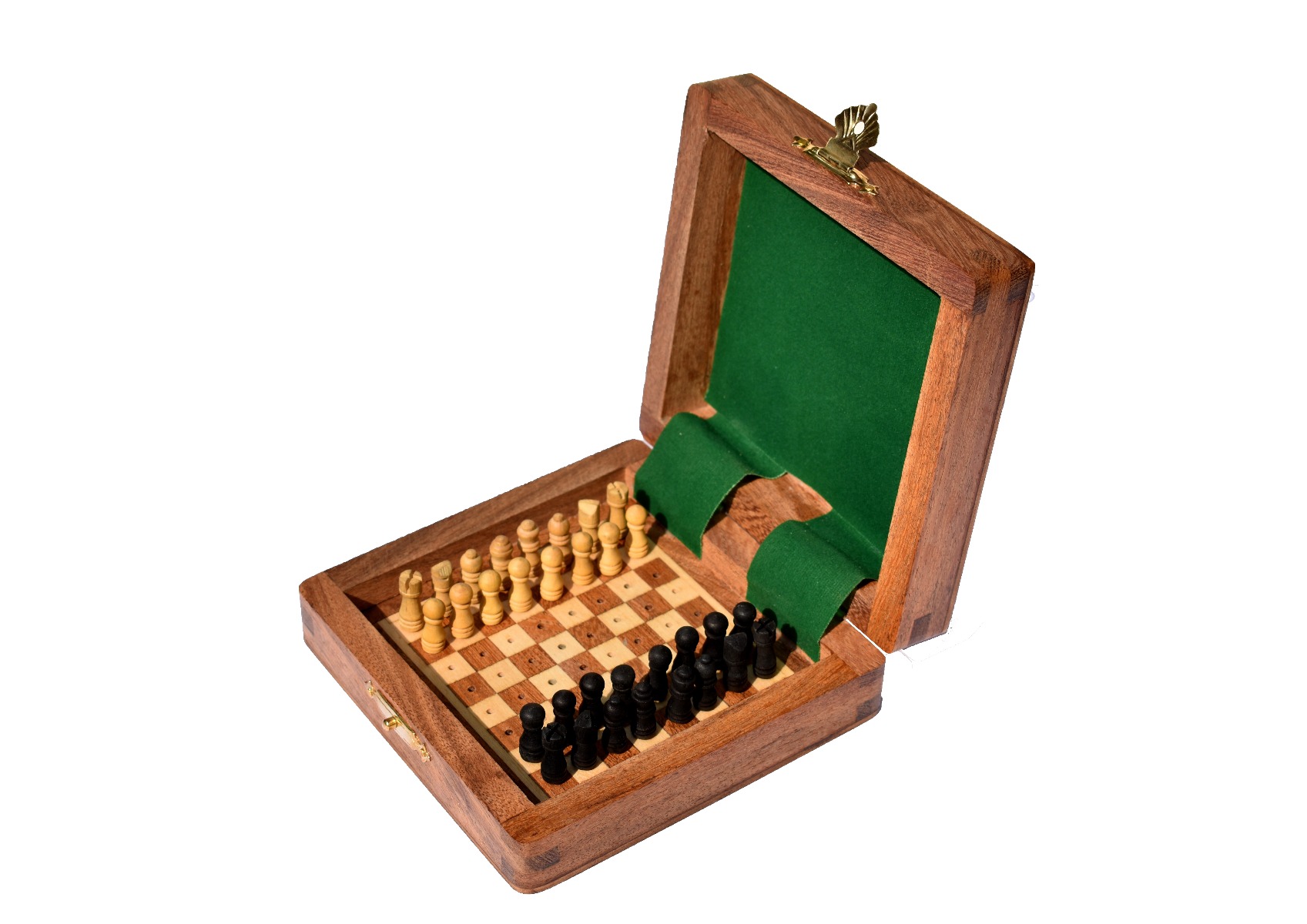 Travel Peg Chess set Maple & Acacia wood 4″ Square